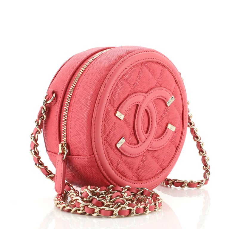 Chanel Filigree Round Clutch with Chain Quilted Caviar Mini at 1stDibs