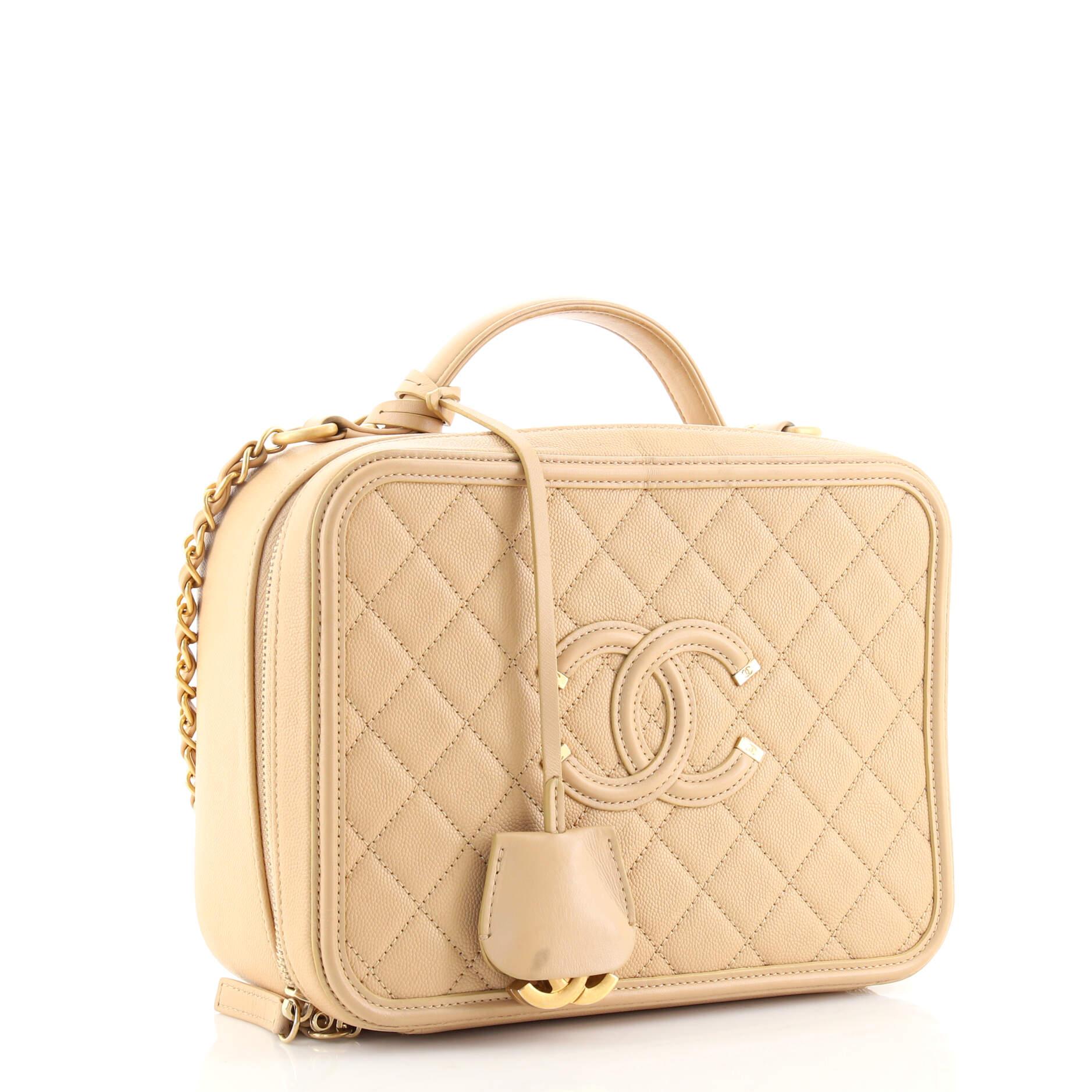 Chanel Filigree Vanity Case Quilted Caviar Large at 1stDibs