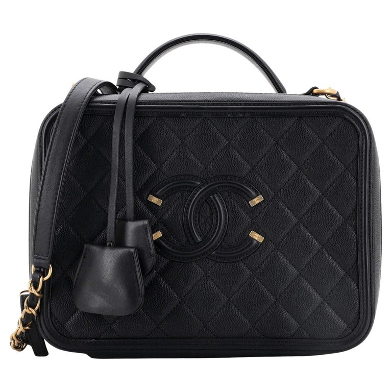 Chanel Filigree Vanity Case Quilted Caviar Large For Sale at 1stDibs