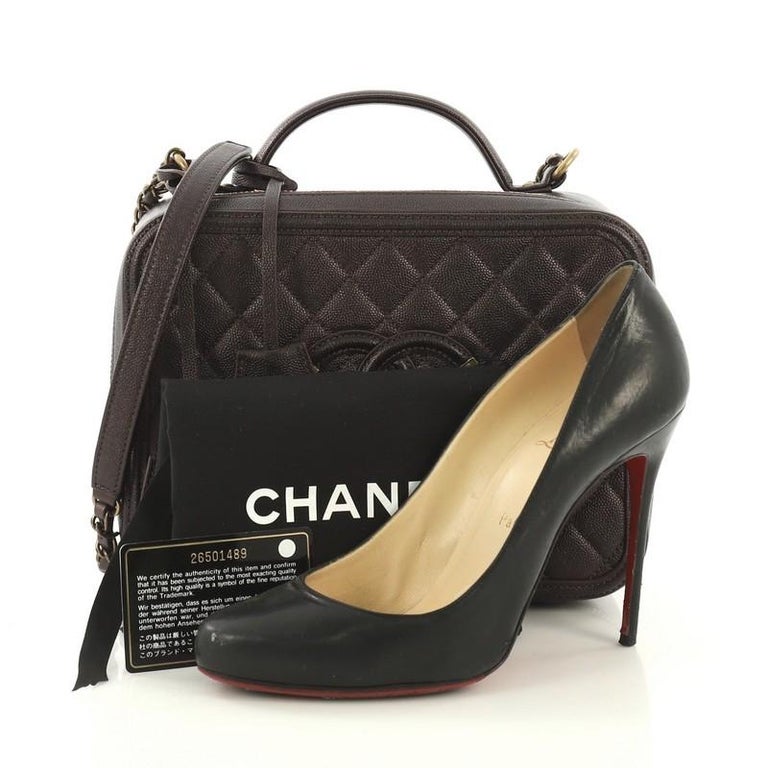 Chanel Filigree Vanity Case Quilted Caviar Large at 1stDibs