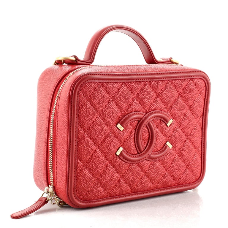 Chanel Filigree Vanity Case Quilted Caviar Medium at 1stDibs