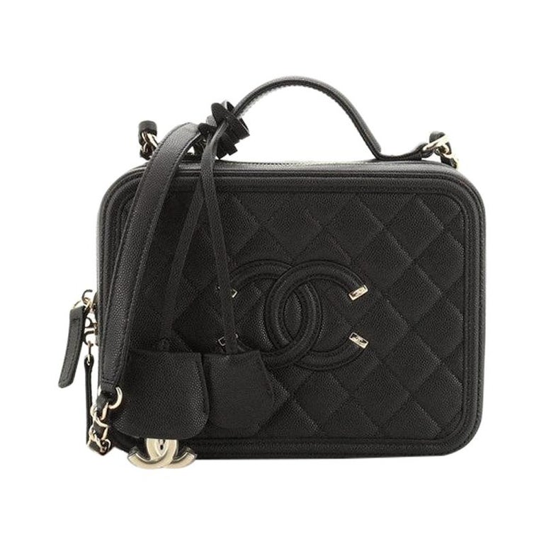 Chanel Filigree Vanity Case Quilted Caviar Medium at 1stDibs