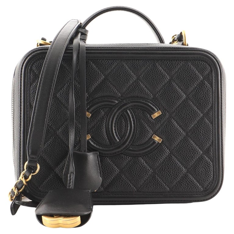 Chanel Filigree Vanity Case Quilted Caviar Medium at 1stDibs