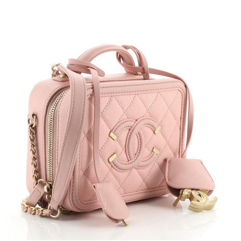 Chanel Filigree Vanity Case Quilted Caviar Small at 1stDibs