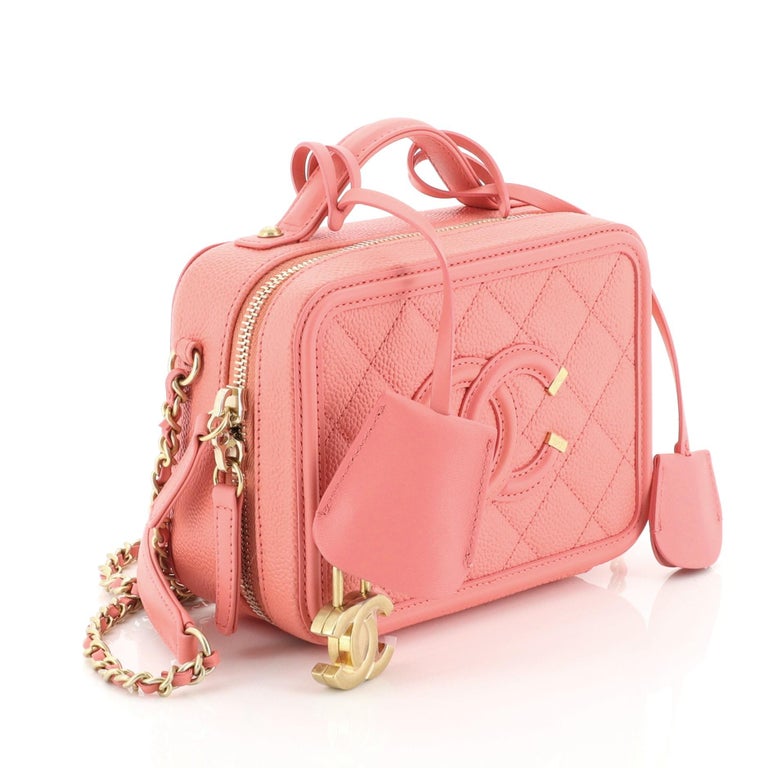 Chanel Filigree Vanity Case Quilted Caviar Small at 1stDibs