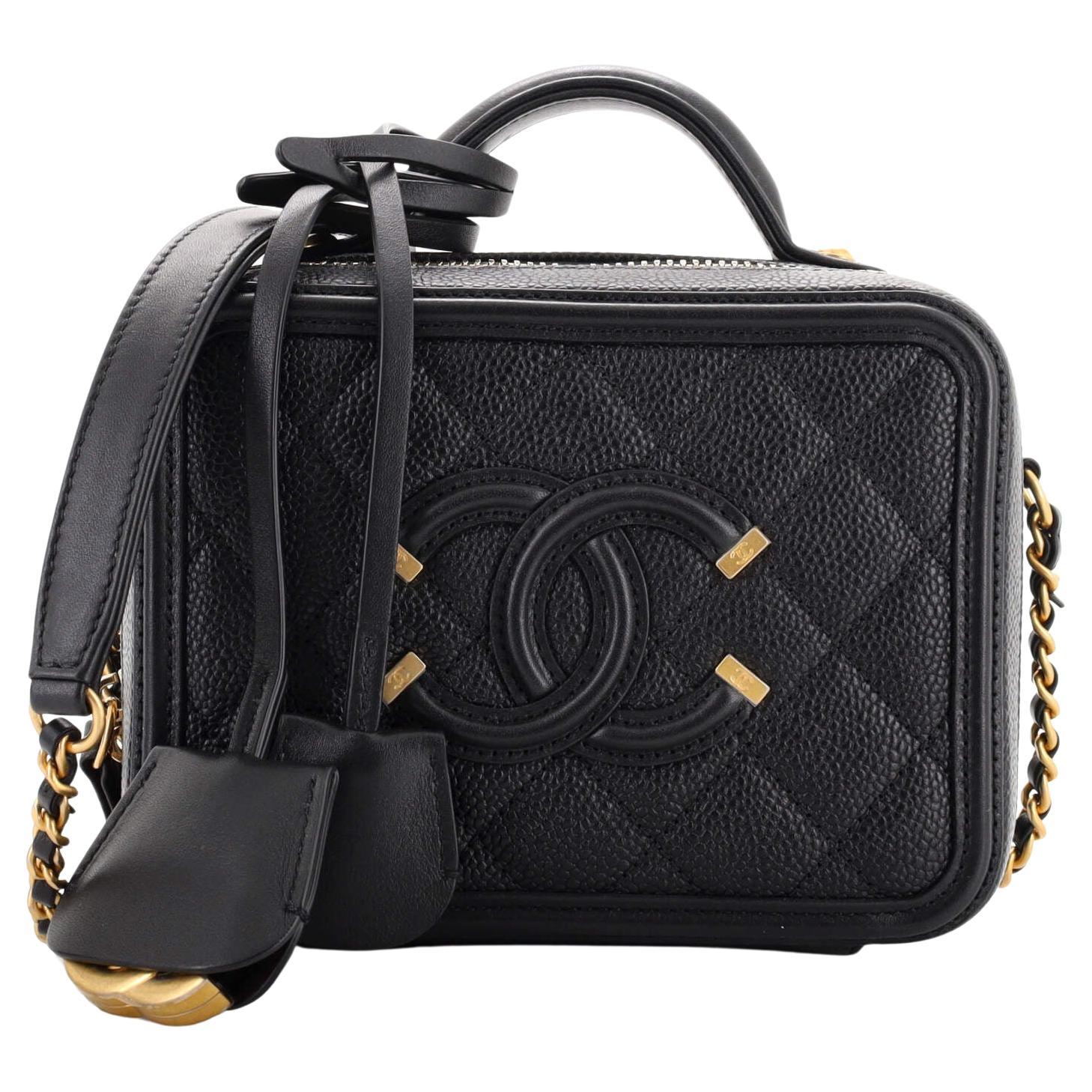 Chanel Filigree Vanity Case Quilted Caviar Small at 1stDibs