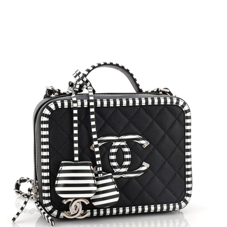 Chanel Filigree Vanity Case Quilted Caviar with Striped Leather Medium ...