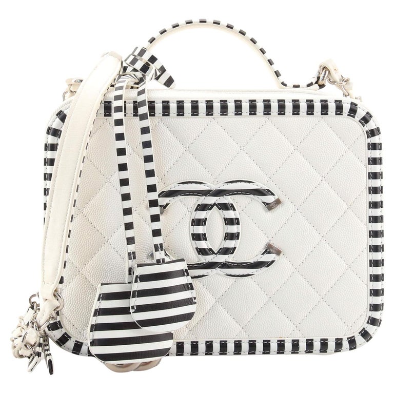 Chanel Filigree Vanity Case Quilted Caviar with Striped Leather Medium ...