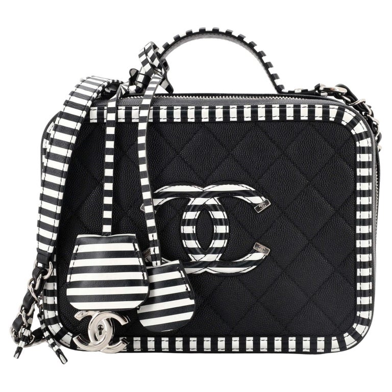 Chanel Filigree Vanity Case Quilted Caviar with Striped Leather Medium ...