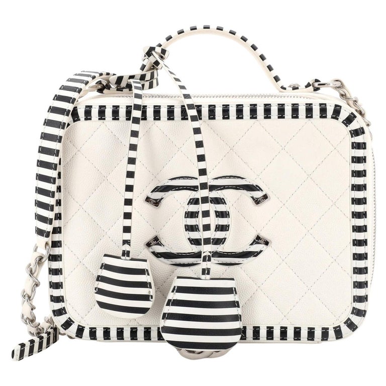 Chanel Filigree Vanity Case Quilted Caviar with Striped Leather Medium ...