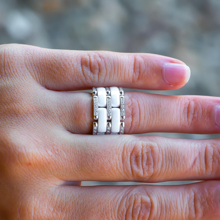 Chanel Flexible Ultra Ring White Ceramic and Diamonds Large Version 18 ...