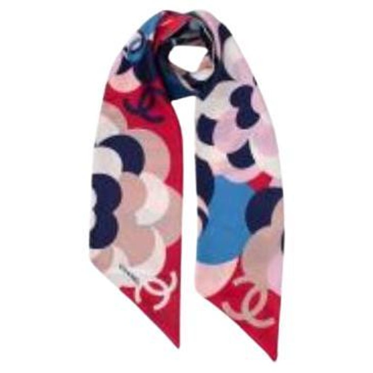 Chanel Floral CC Multicoloured Silk Twilly 155x15 For Sale at 1stDibs
