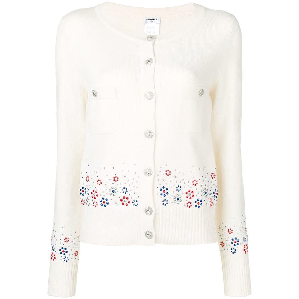 Chanel Floral Detail Knit Cardigan at 1stDibs