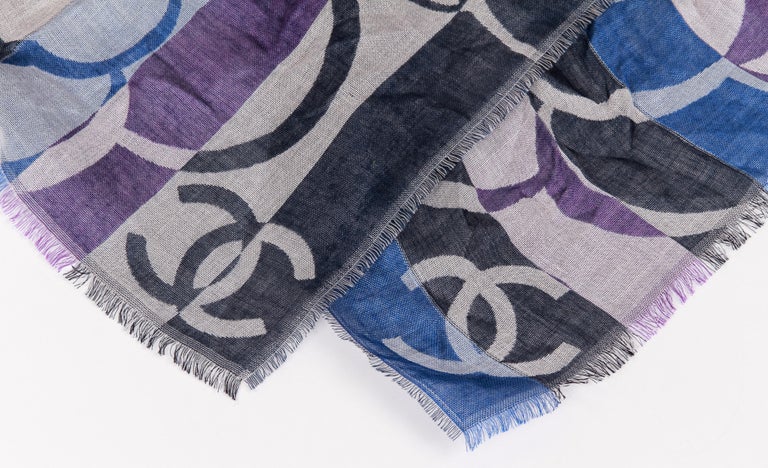 Chanel Floral Stripe Cashmere Silk Scarf For Sale at 1stDibs