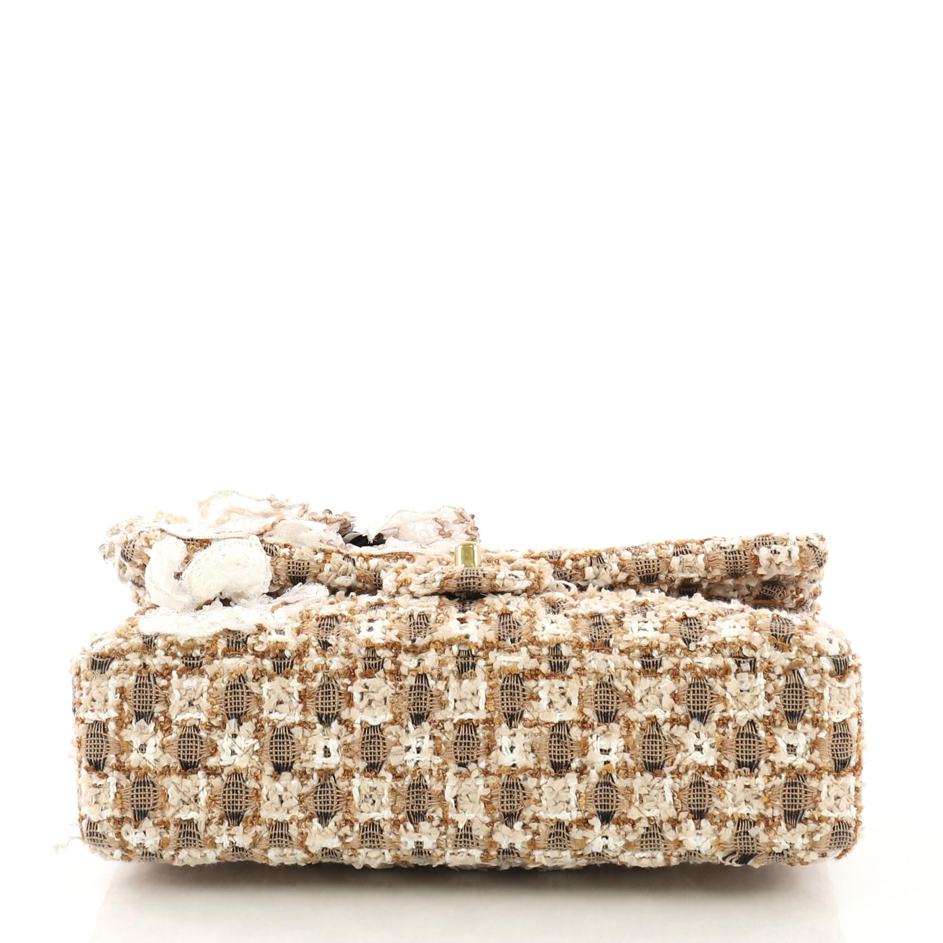 Chanel Flower Applique Classic Double Flap Bag Quilted Tweed Medium at ...
