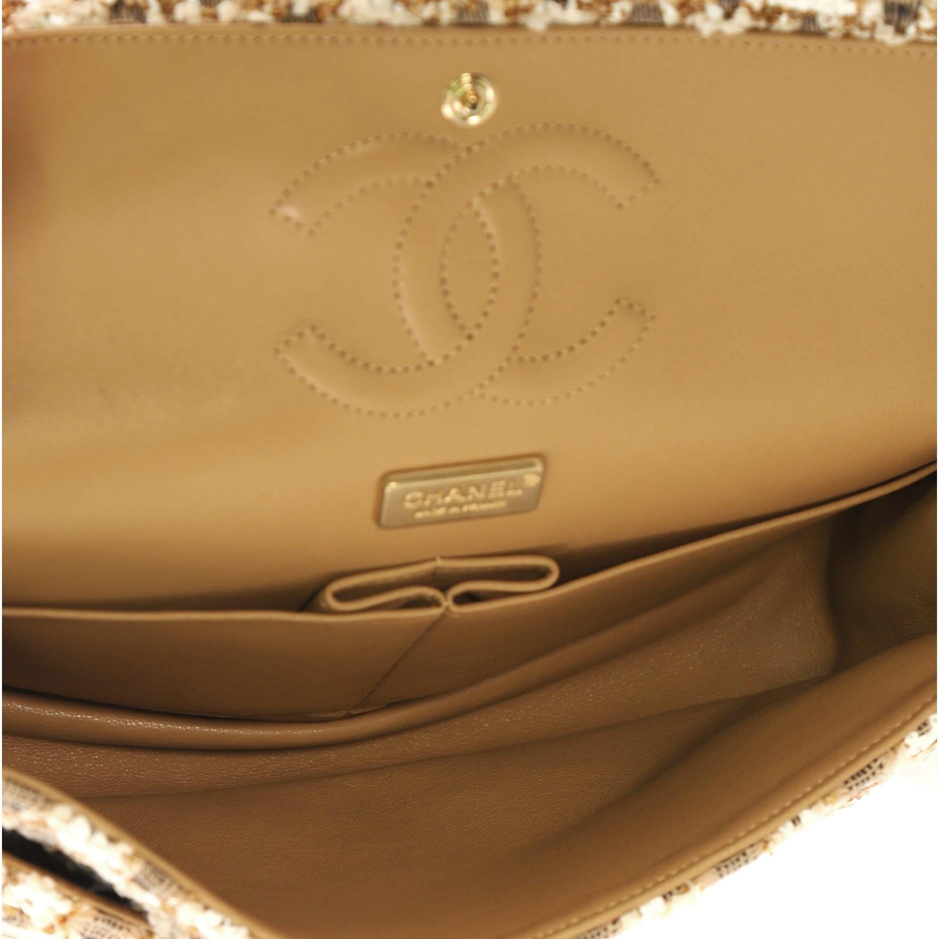 Chanel Flower Applique Classic Double Flap Bag Quilted Tweed Medium at ...