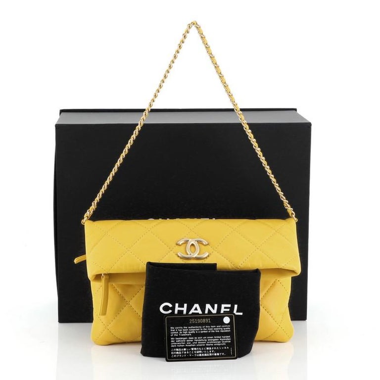 Chanel Fold Over Chain Clutch Quilted Calfskin Small at 1stDibs