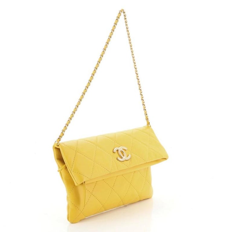Chanel Fold Over Chain Clutch Quilted Calfskin Small at 1stDibs