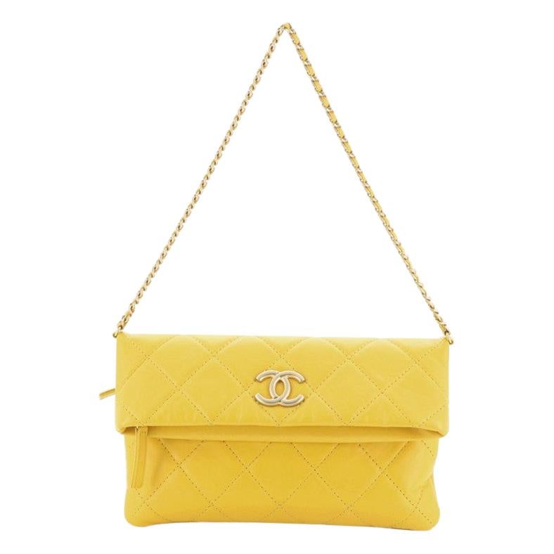 Chanel Fold Over Chain Clutch Quilted Calfskin Small at 1stDibs