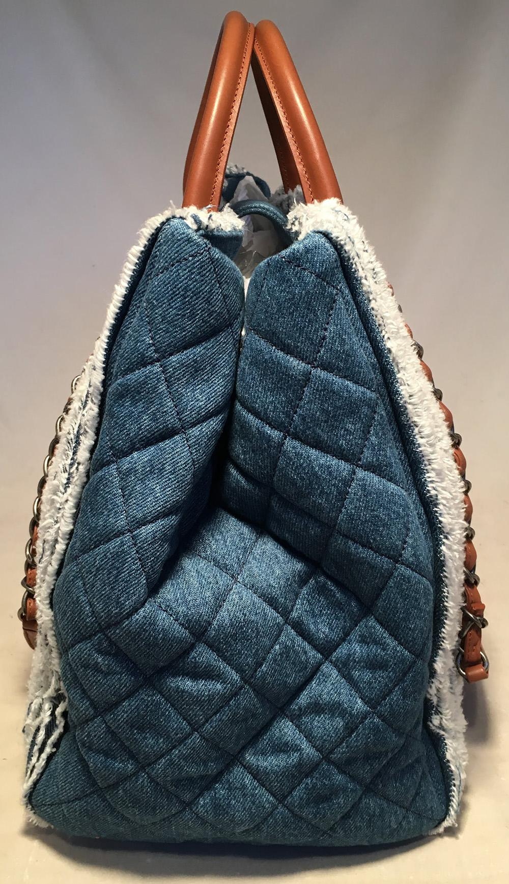 Chanel Frayed Denim Shopper Tote Shoulder Bag For Sale at 1stDibs ...