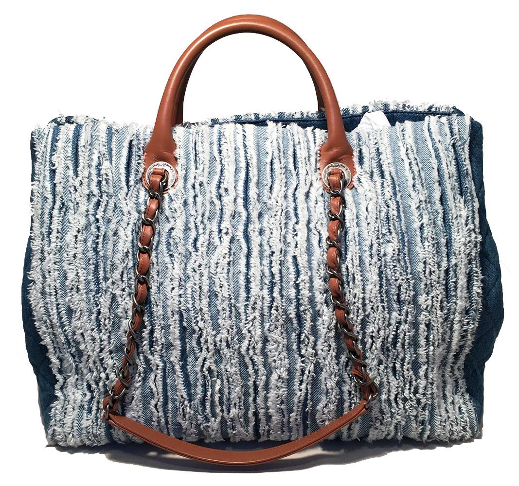 Chanel Frayed Denim Shopper Tote Shoulder Bag For Sale at 1stDibs ...