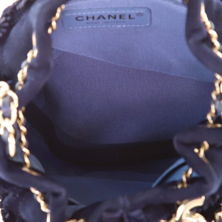 Chanel Fringed CC Drawstring Bucket Bag Quilted Suede Small For Sale at ...
