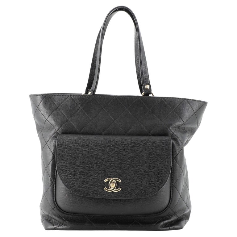 Chanel Front Pocket Shopping Tote Quilted Calfskin with Caviar Medium ...