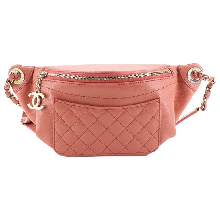 Chanel Front Pocket Waist Bag Quilted Crumpled Calfskin at 1stDibs