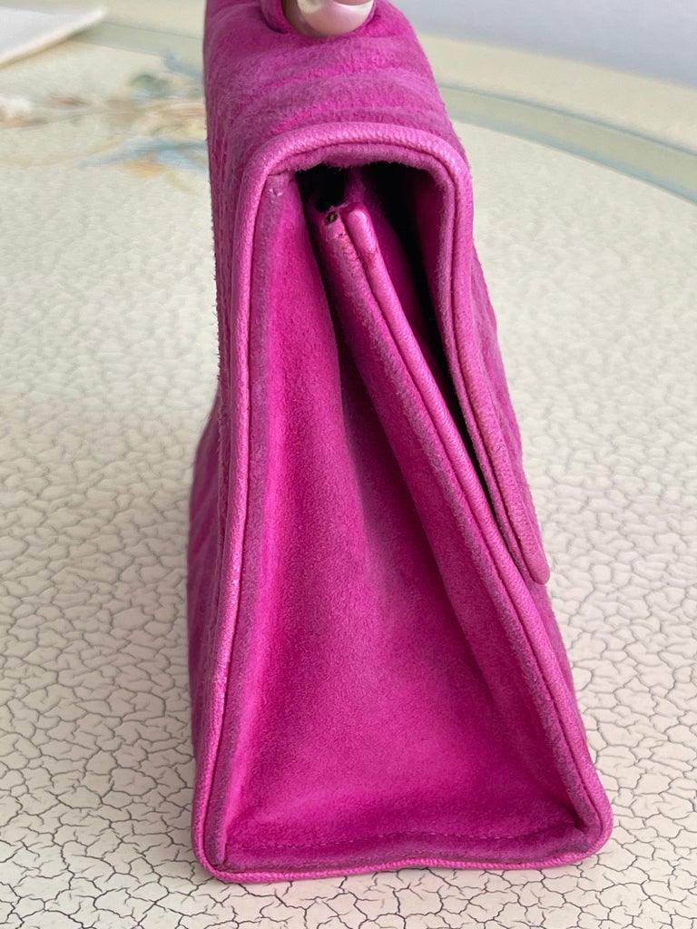 Chanel fuchsia suede pearl clutch bag For Sale at 1stDibs