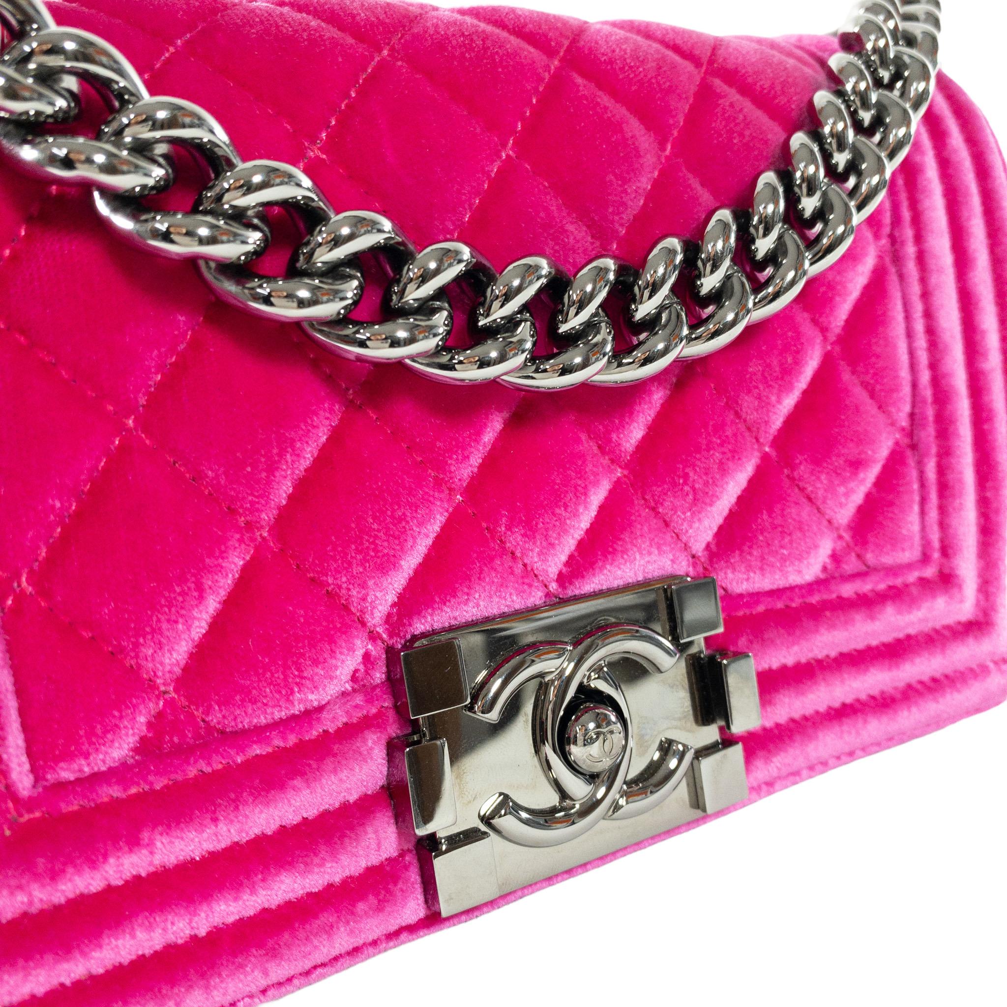 Chanel Fuchsia Velvet Small Boy Bag For Sale at 1stDibs