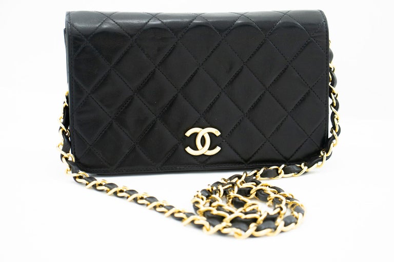 CHANEL Full Chain Flap Shoulder Bag Black Clutch Quilted Lambskin For ...
