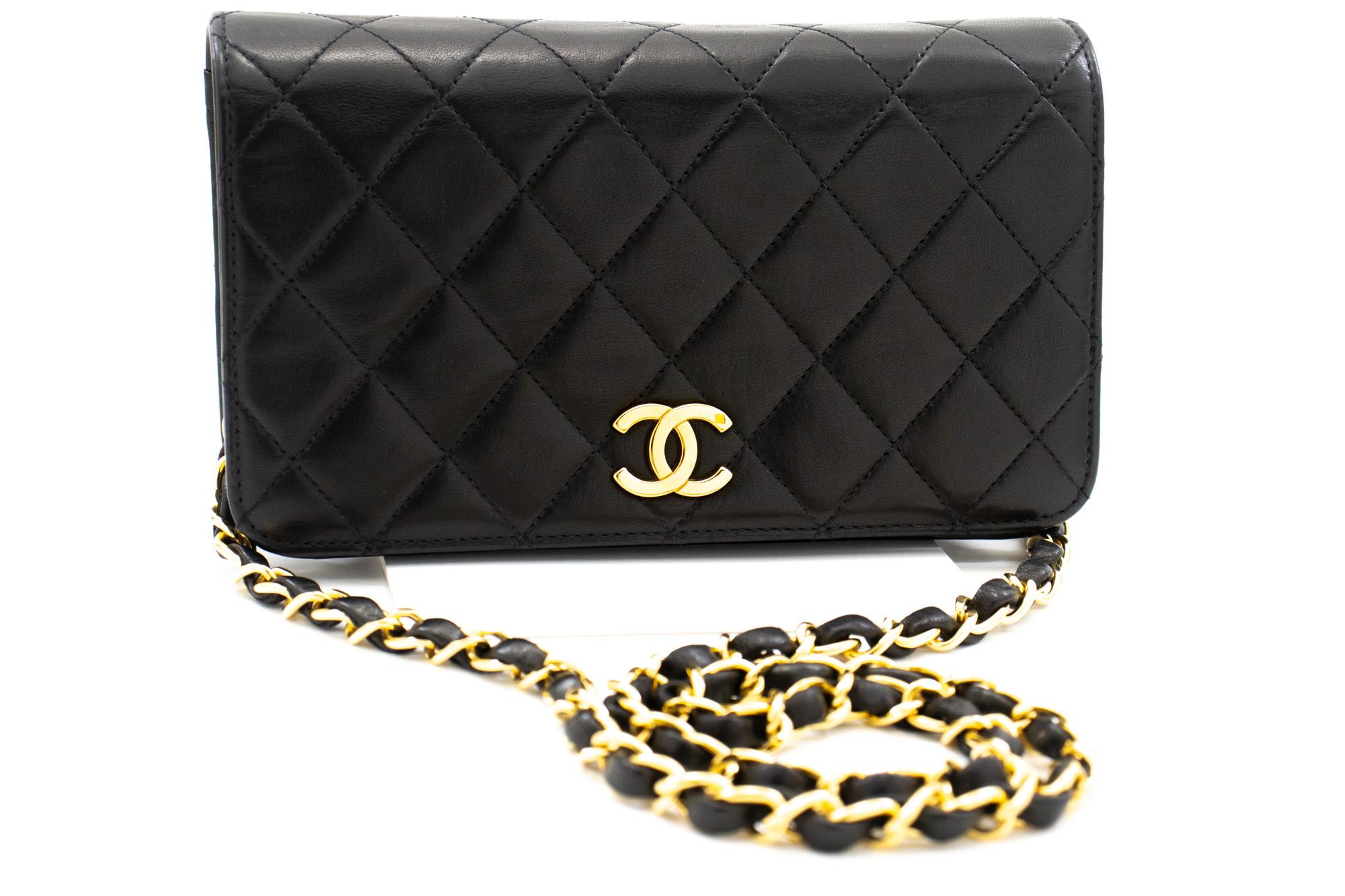CHANEL Full Chain Flap Shoulder Bag Black Clutch Quilted Lambskin For ...