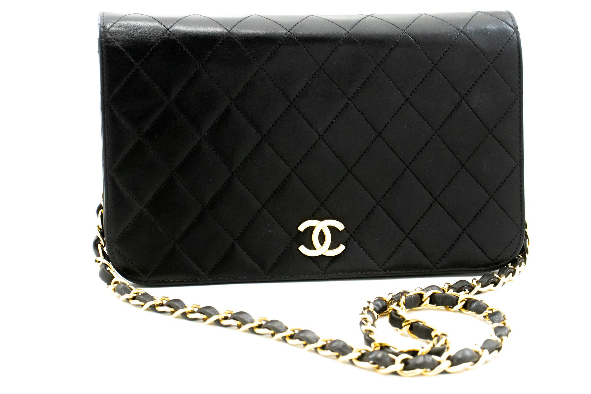 CHANEL Full Chain Flap Shoulder Bag Black Clutch Quilted Lambskin For ...