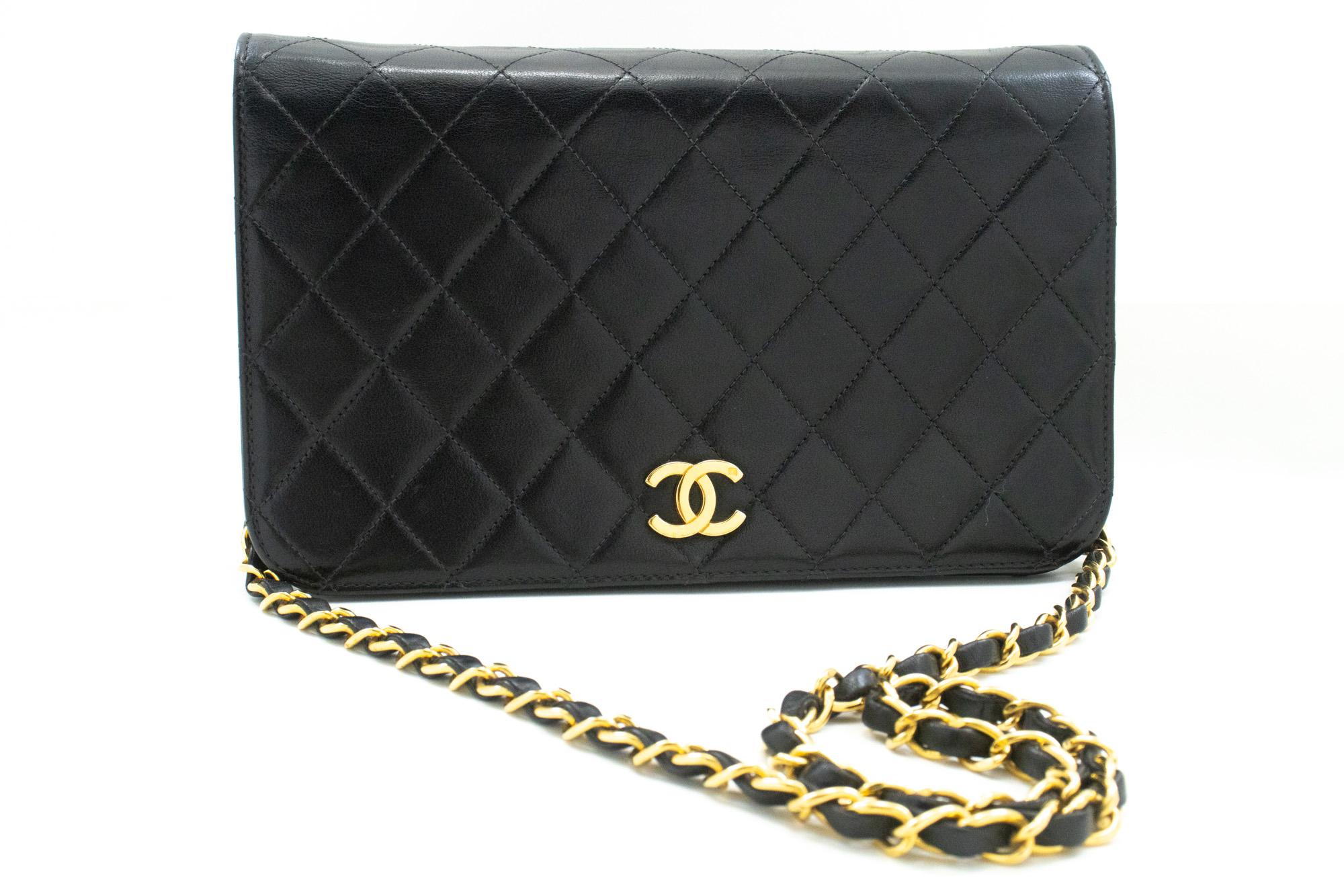 CHANEL Full Chain Flap Shoulder Bag Black Clutch Quilted Lambskin For ...