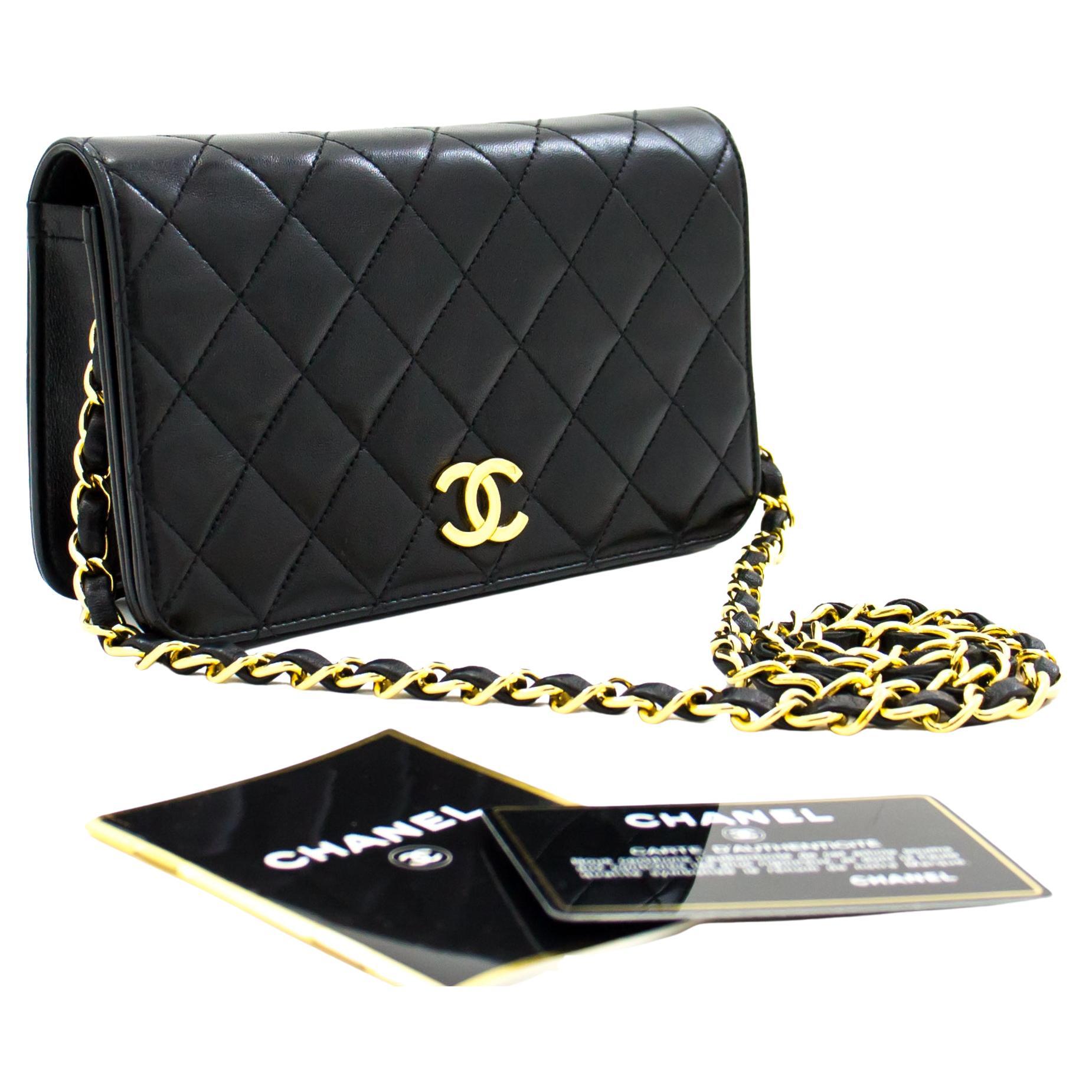 CHANEL Full Chain Flap Shoulder Bag Black Clutch Quilted Lambskin For ...