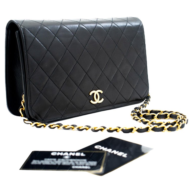 CHANEL Full Chain Flap Shoulder Bag Black Clutch Quilted Lambskin For Sale at 1stDibs