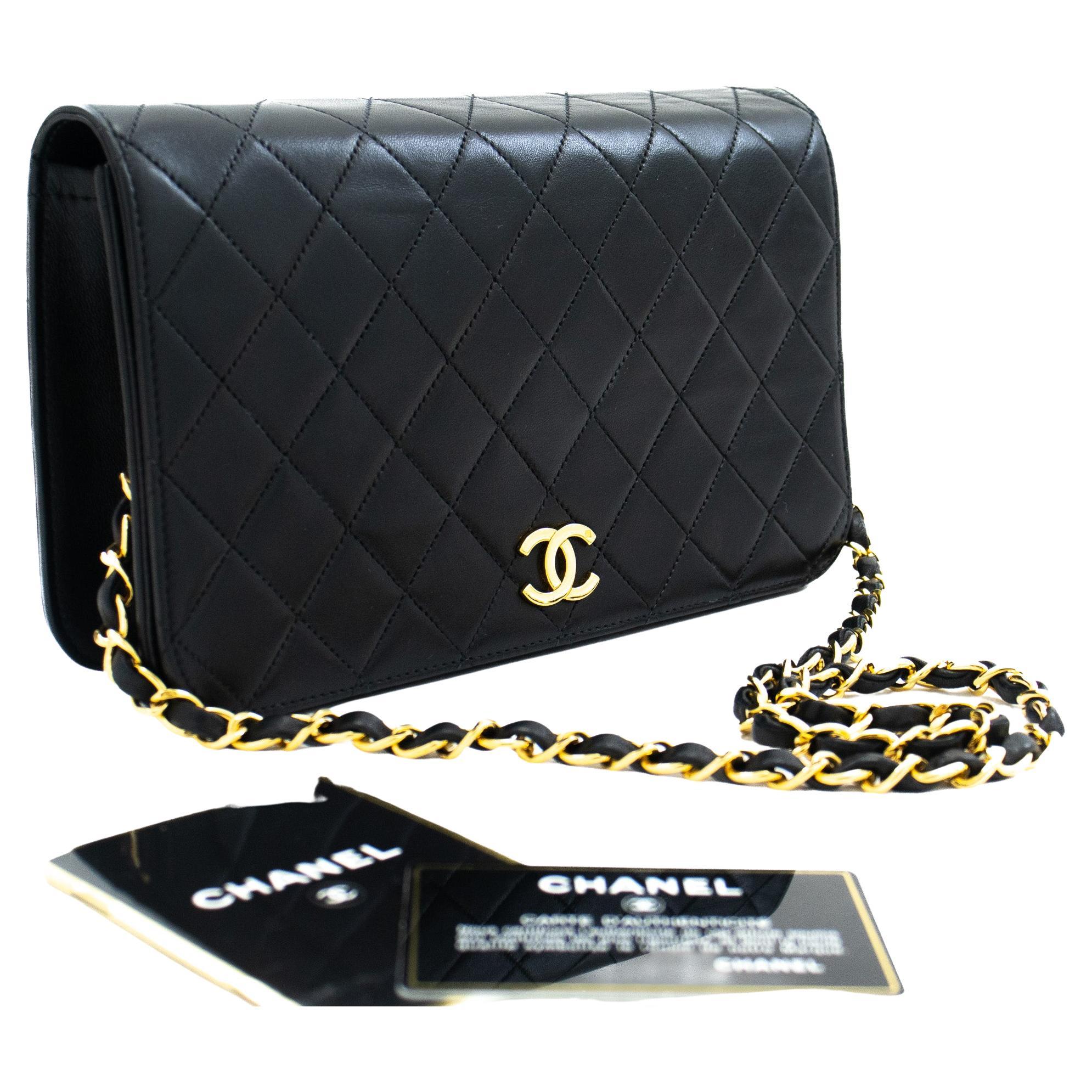 CHANEL Full Chain Flap Shoulder Bag Black Clutch Quilted Lambskin For ...