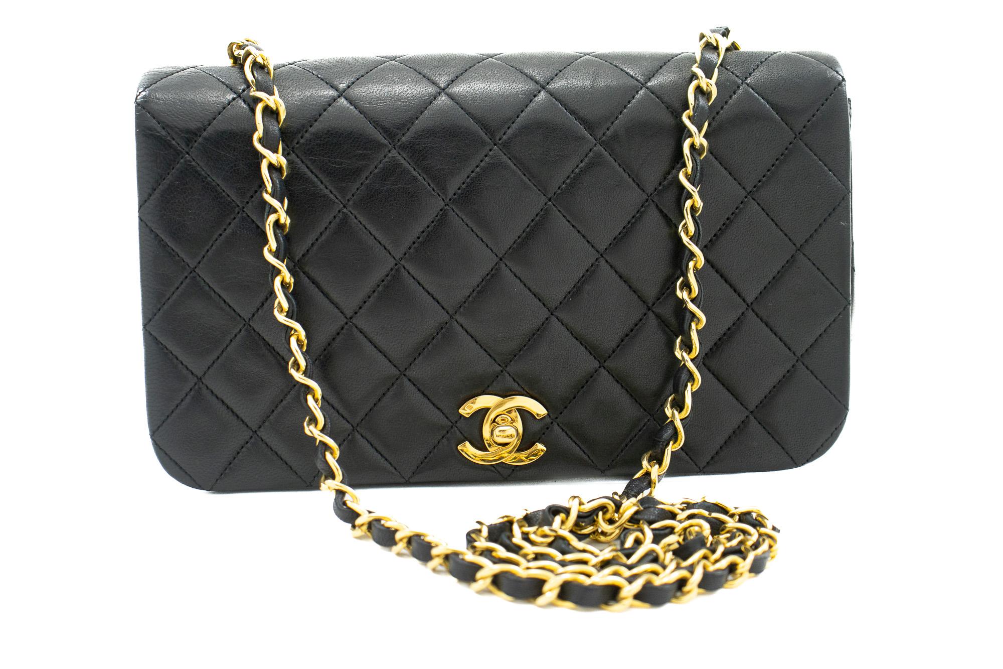 CHANEL Full Chain Flap Shoulder Bag Black Quilted Lambskin Leather at ...