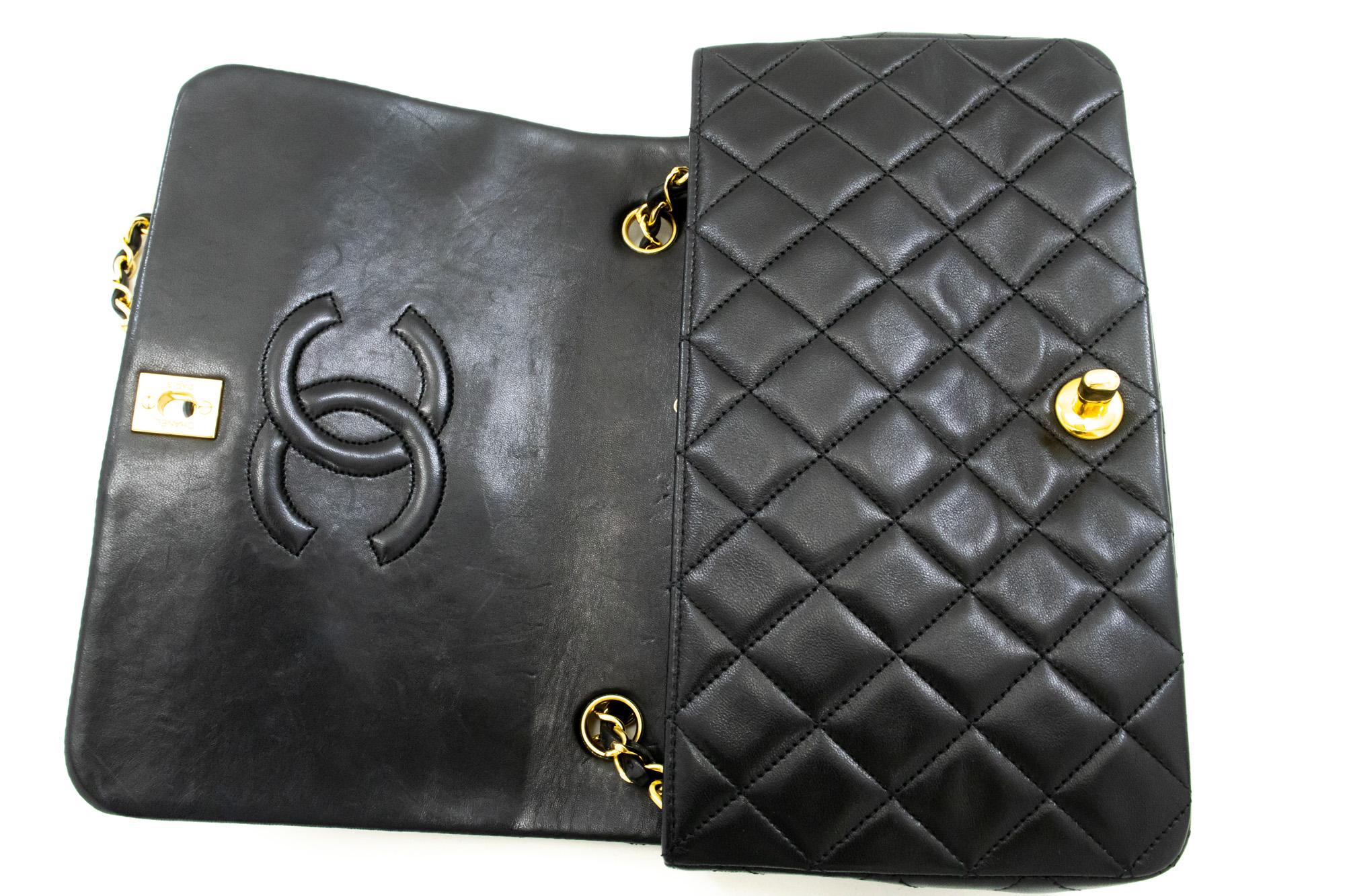 CHANEL Full Chain Flap Shoulder Crossbody Bag Black Quilted Lamb For ...