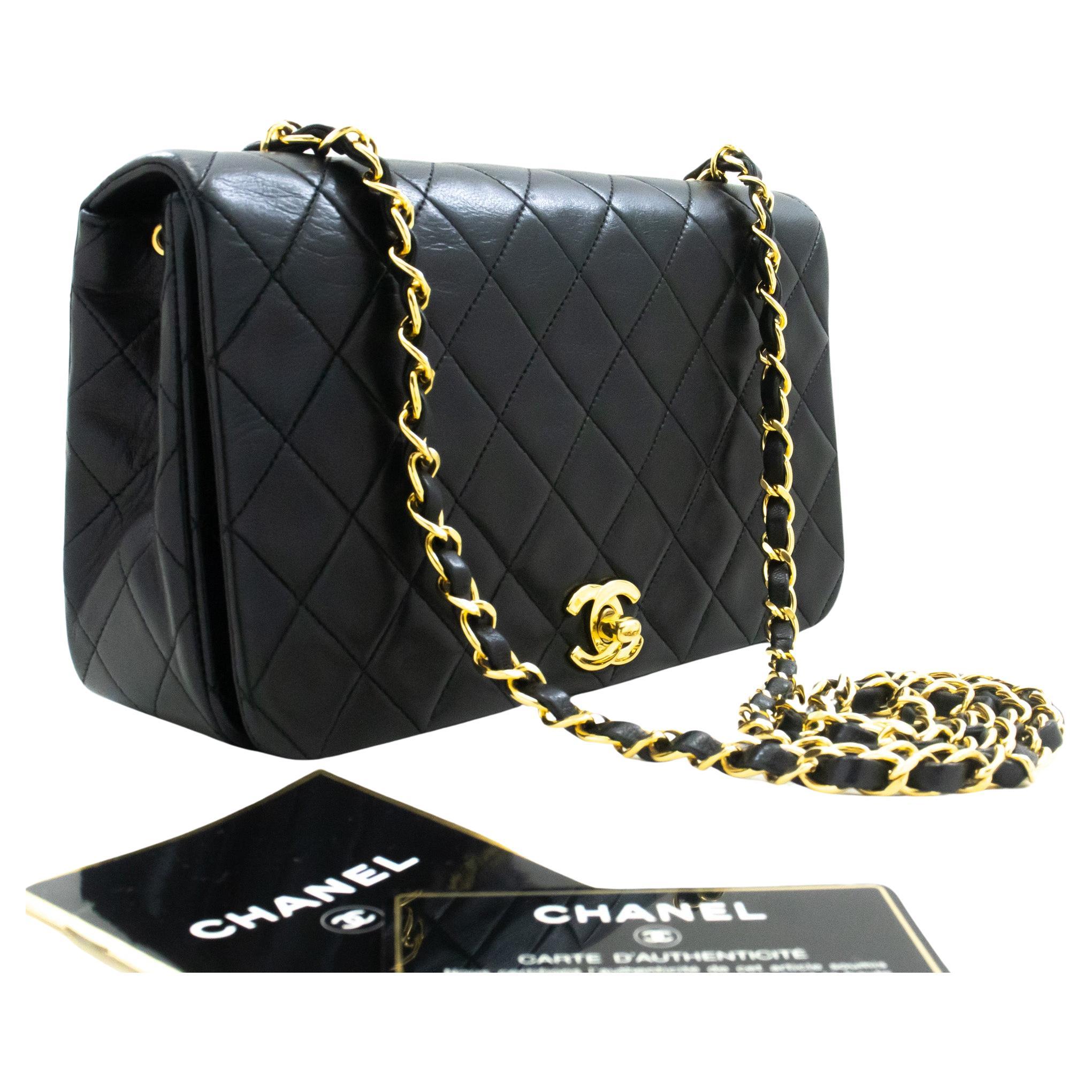 CHANEL Full Chain Flap Shoulder Crossbody Bag Black Quilted Lamb For ...
