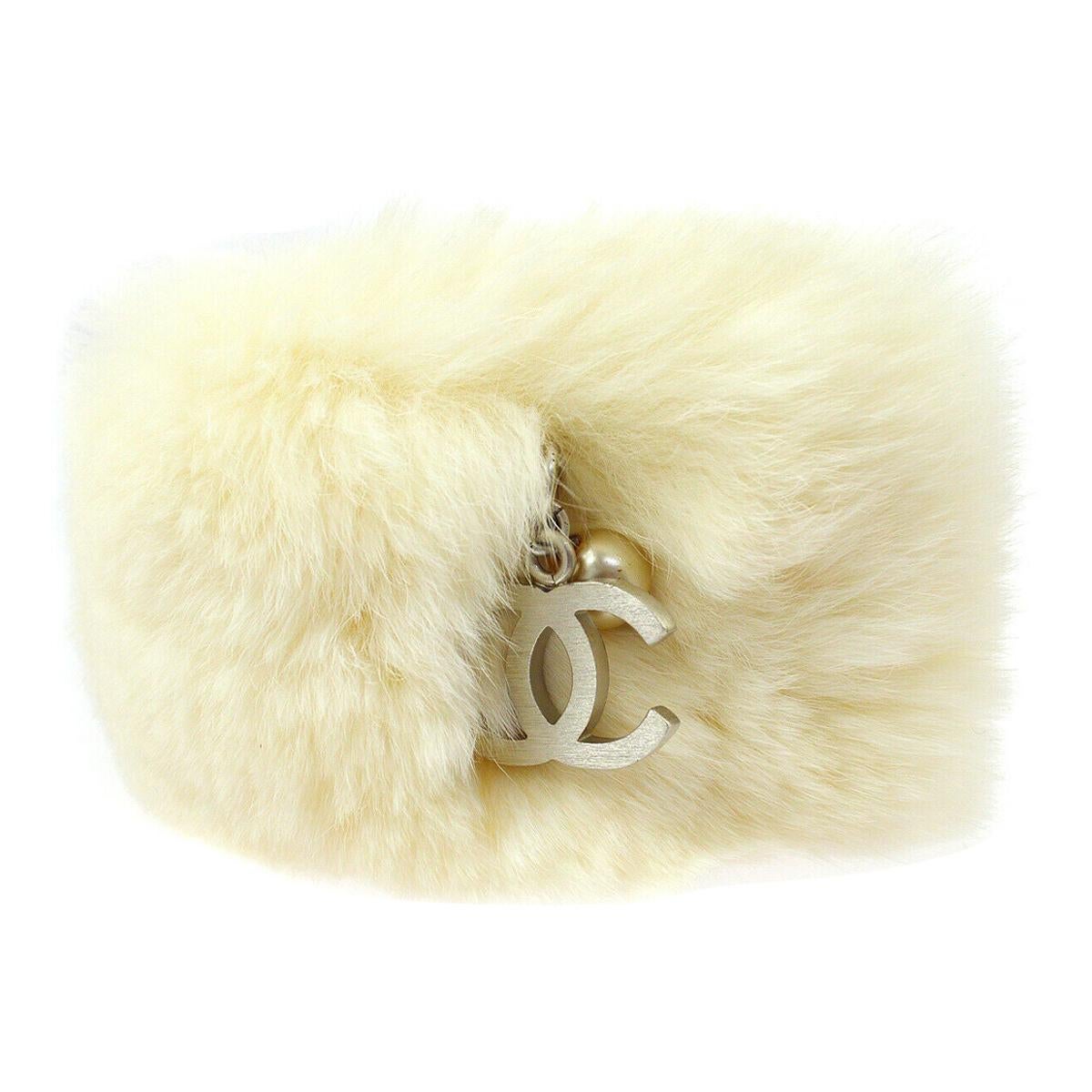 Chanel Fur Pearl Silver Evening Cuff Bracelet in Box For Sale at ...