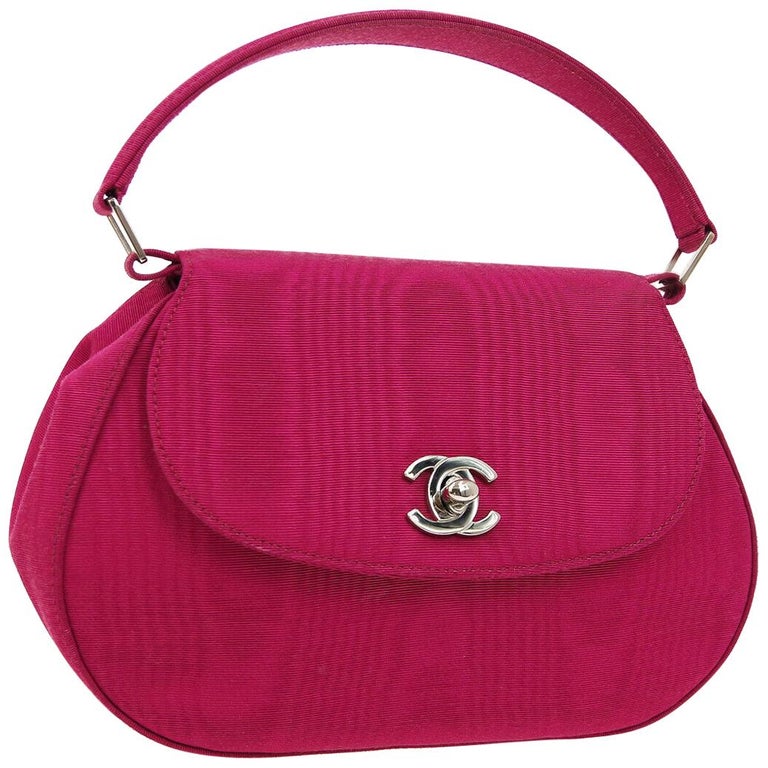 Chanel Fuschia Pink Silver Top Handle Satchel Kelly Style Evening Party ...