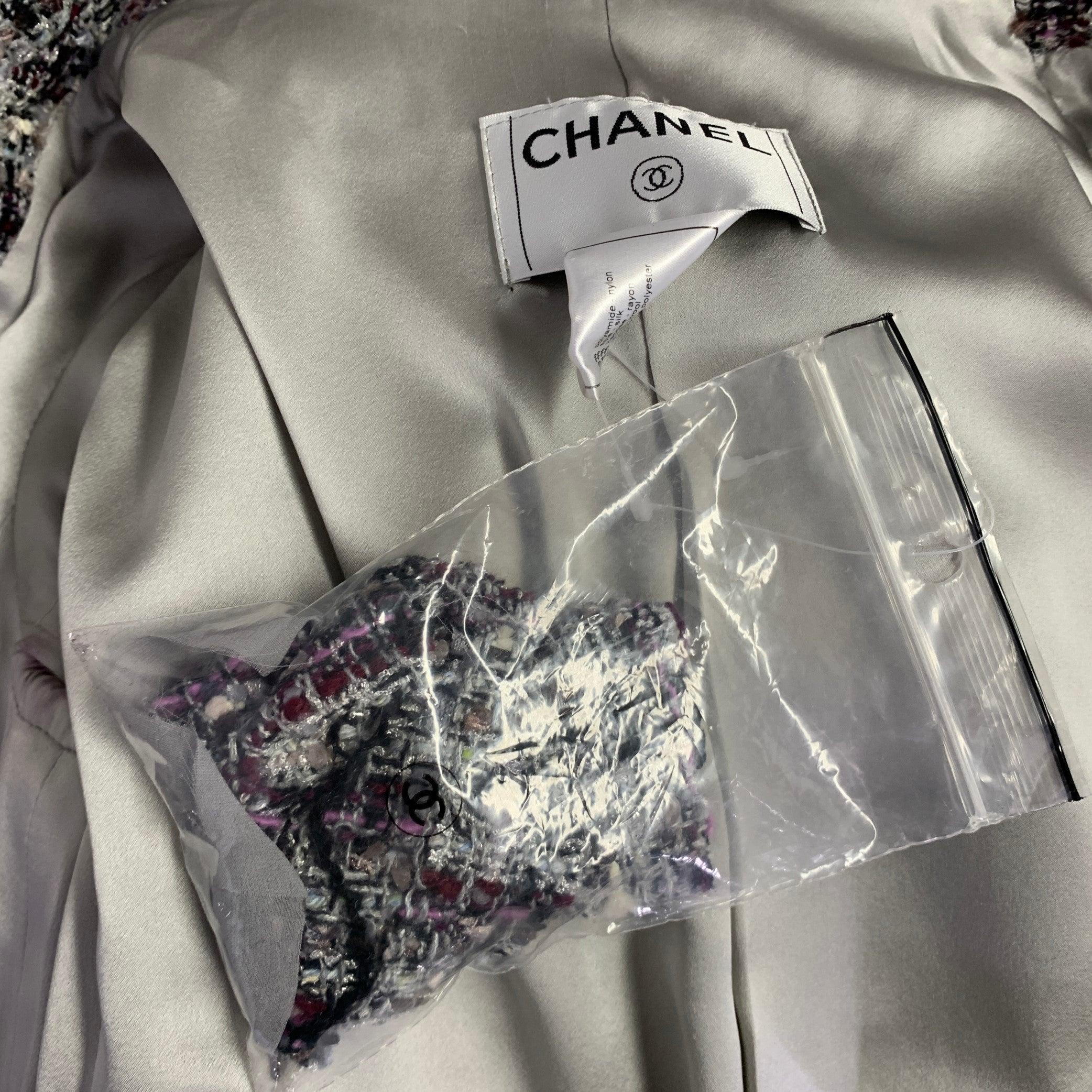 CHANEL FW2005 Size 4 Purple Grey Silk Blend Open Front Jacket For Sale ...