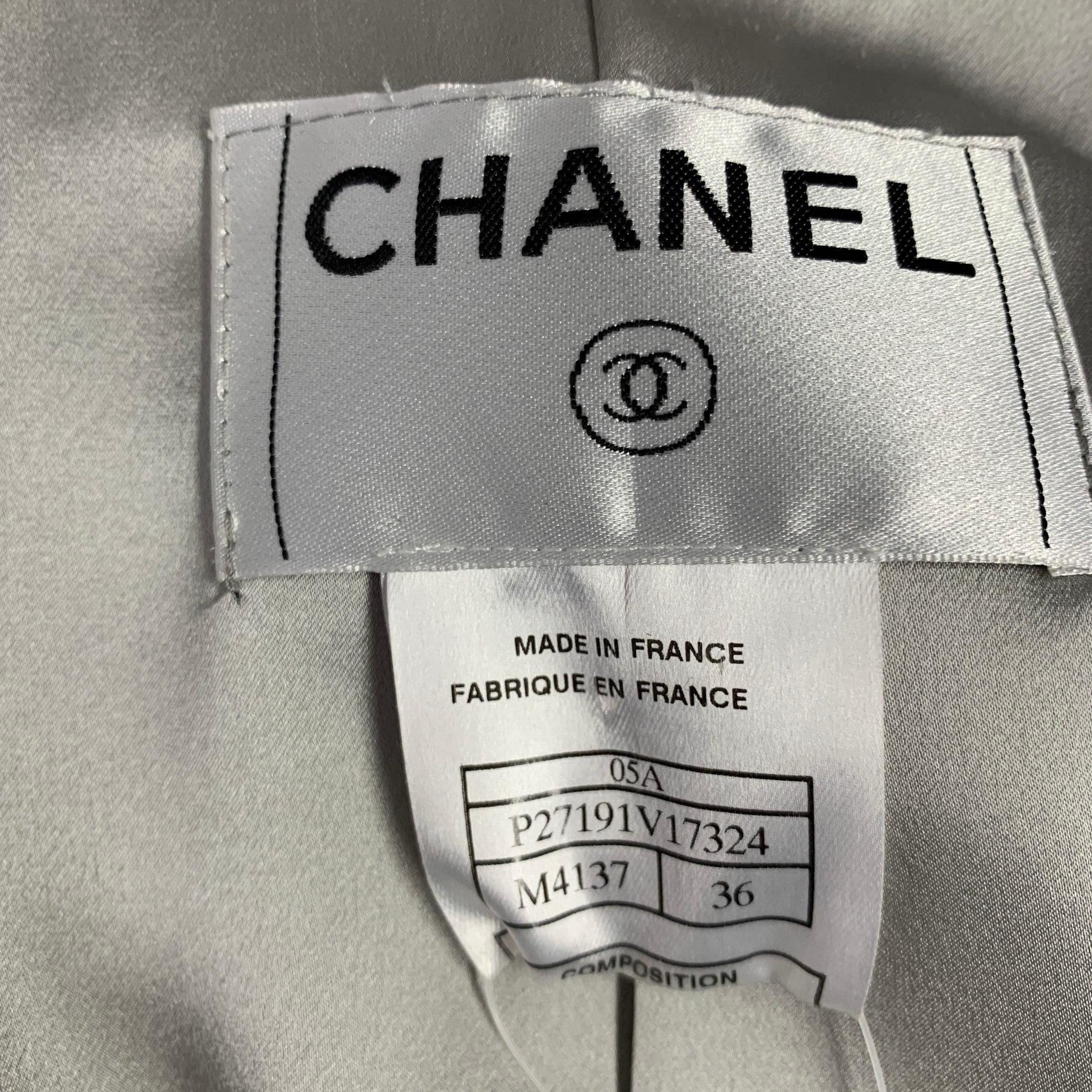 CHANEL FW2005 Size 4 Purple Grey Silk Blend Open Front Jacket For Sale ...
