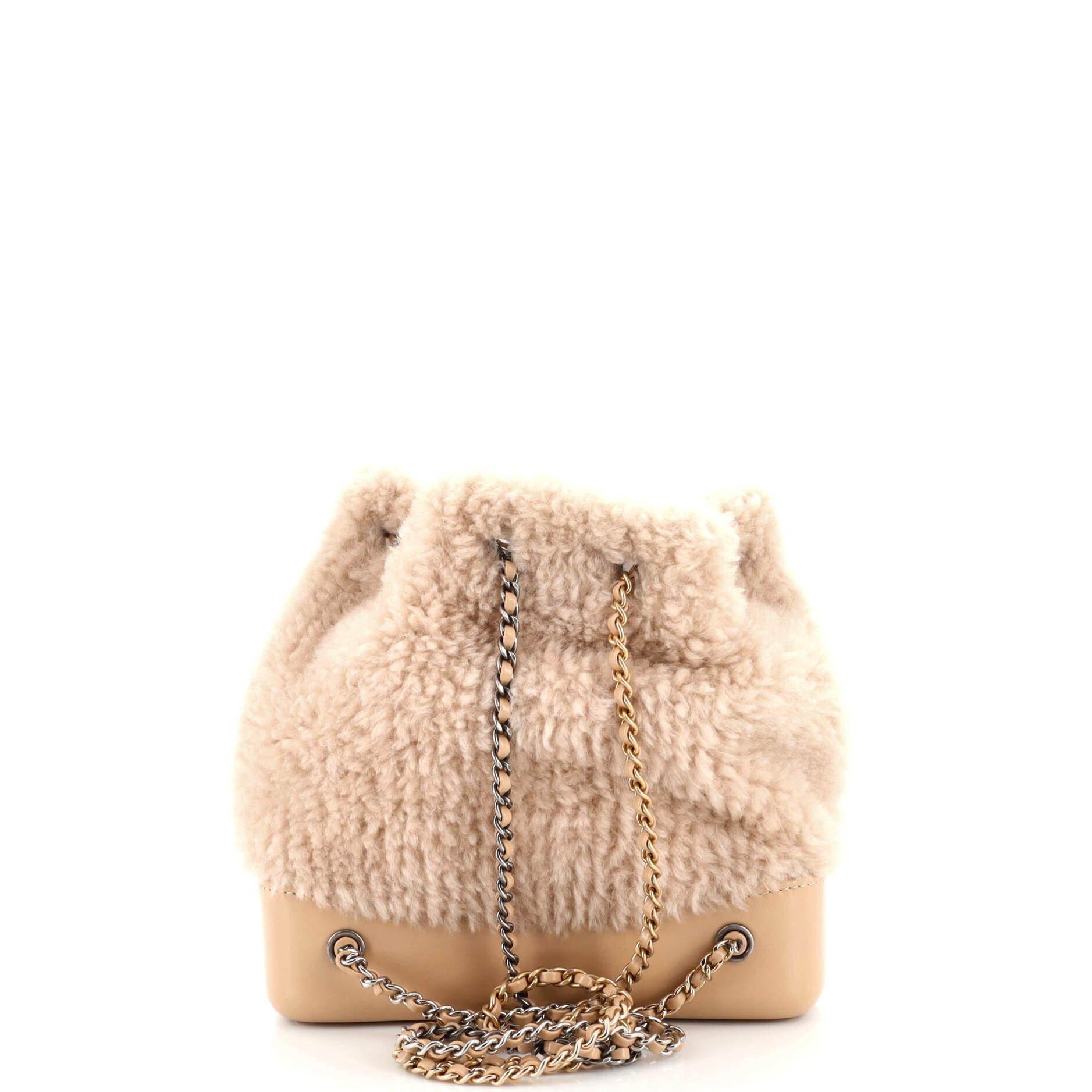 Chanel Gabrielle Backpack Shearling and Leather Small For Sale at 1stDibs