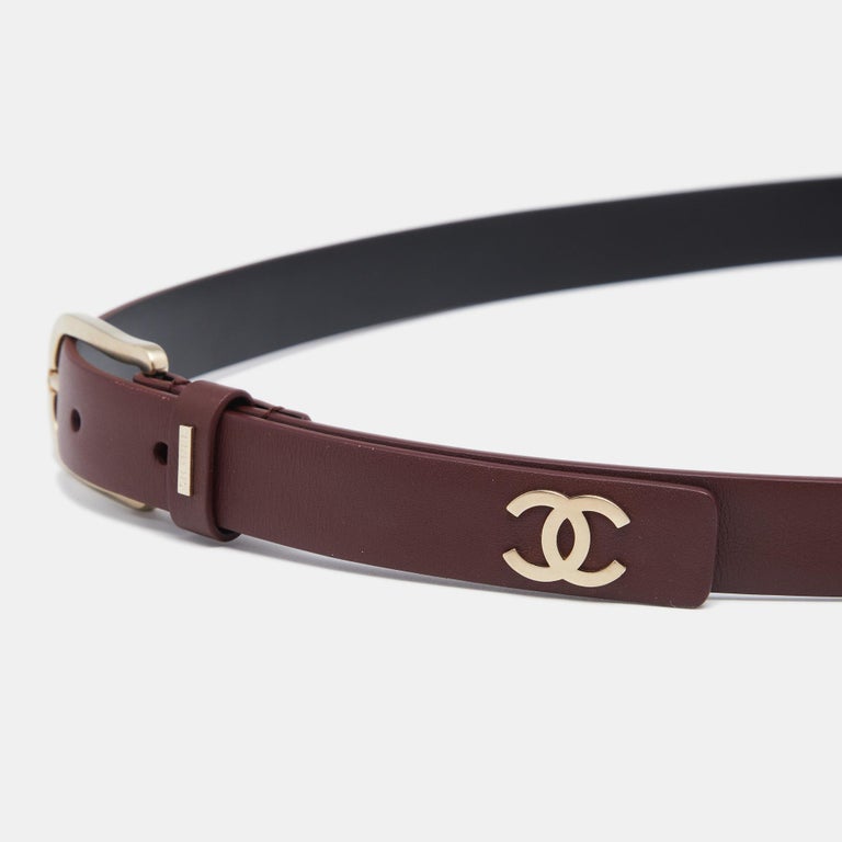 Chanel Garnet Red Leather CC Buckle Belt 90CM at 1stDibs
