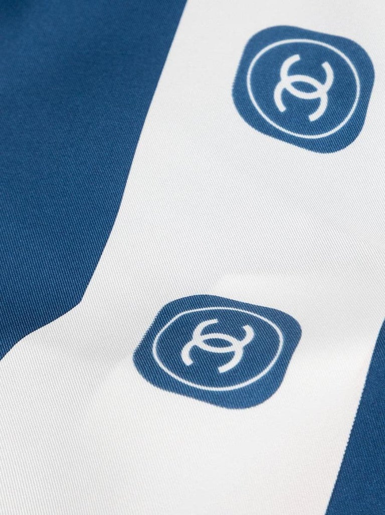 Chanel Geometric Style Navy Silk Scarf For Sale at 1stDibs