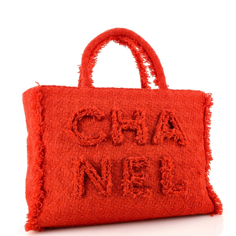 Chanel Giant Logo Shopping Bag Quilted Tweed Large For Sale at 1stDibs