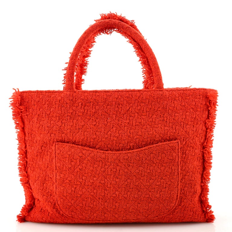 Chanel Giant Logo Shopping Bag Quilted Tweed Large For Sale at 1stDibs