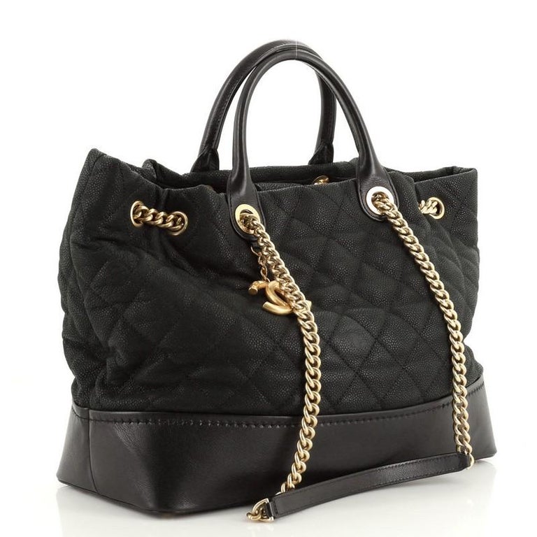 Chanel Globetrotter Drawstring Shopping Tote Quilted Iridescent Caviar ...